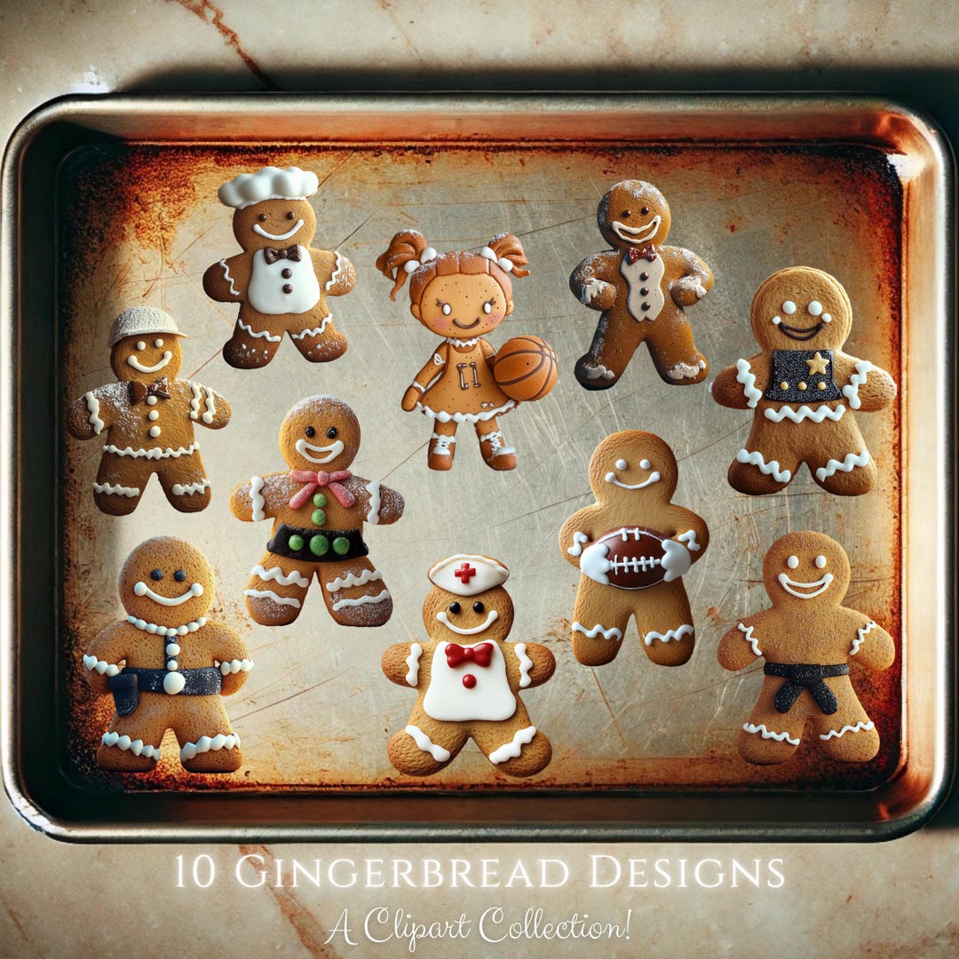 Gingerbread Clipart Bundle: Profession & Sports Cookies Sublimation Designs (PNG Digital ...