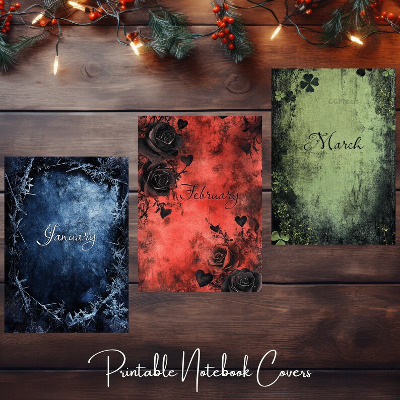 Monthly Journal Covers Set: A4/A5 Gothic Planner, Scrapbook PNG Bundle ...