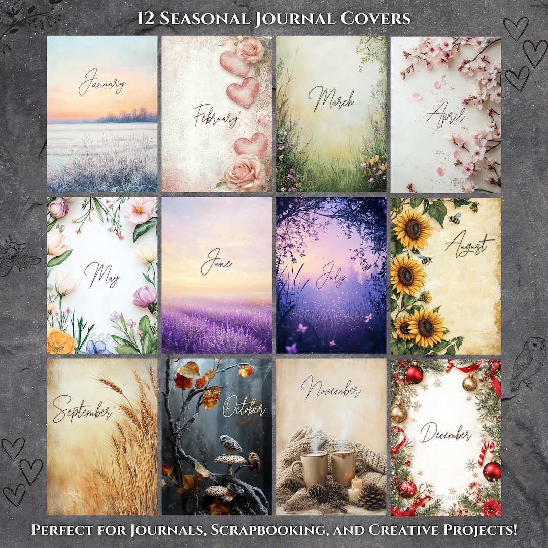 Seasonal Journal Covers Printable Bundle, Aesthetic A5 PNG Designs for ...
