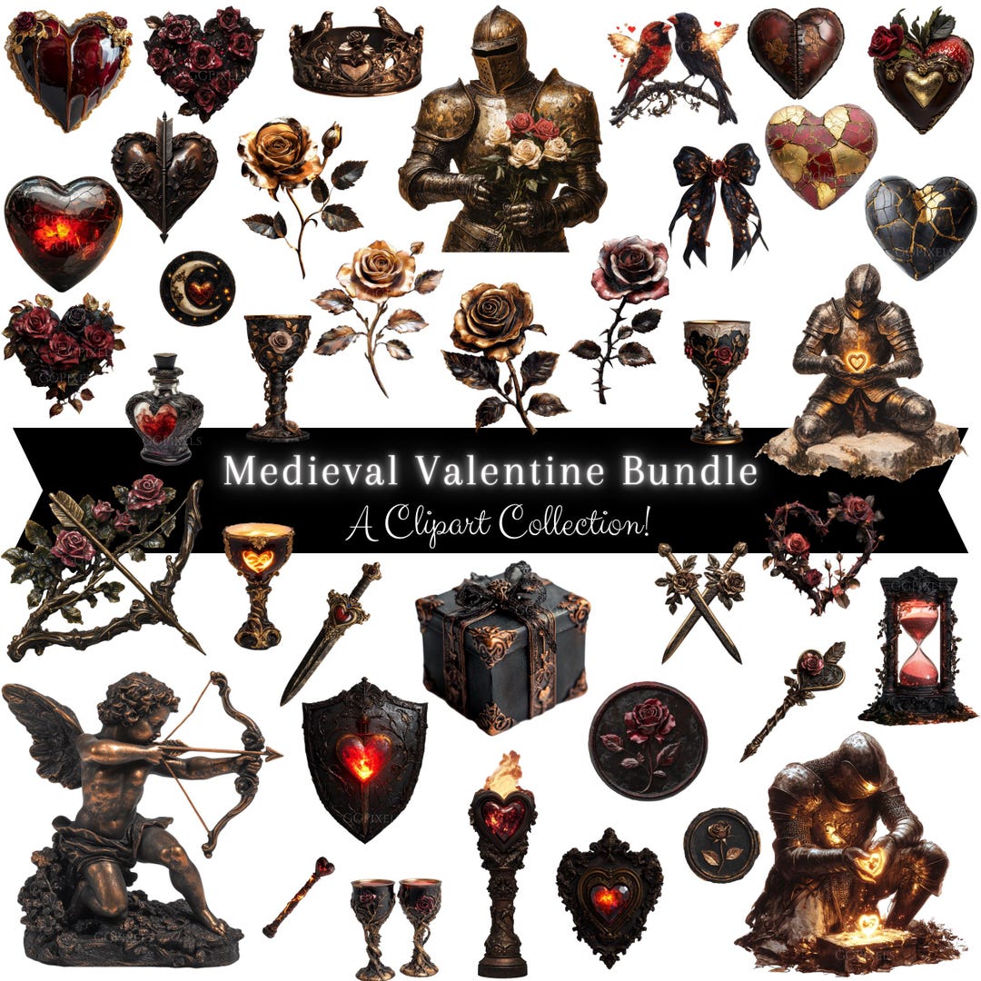 Medieval Valentine PNG Clipart Bundle Dark Romance Gothic Art Knight ...