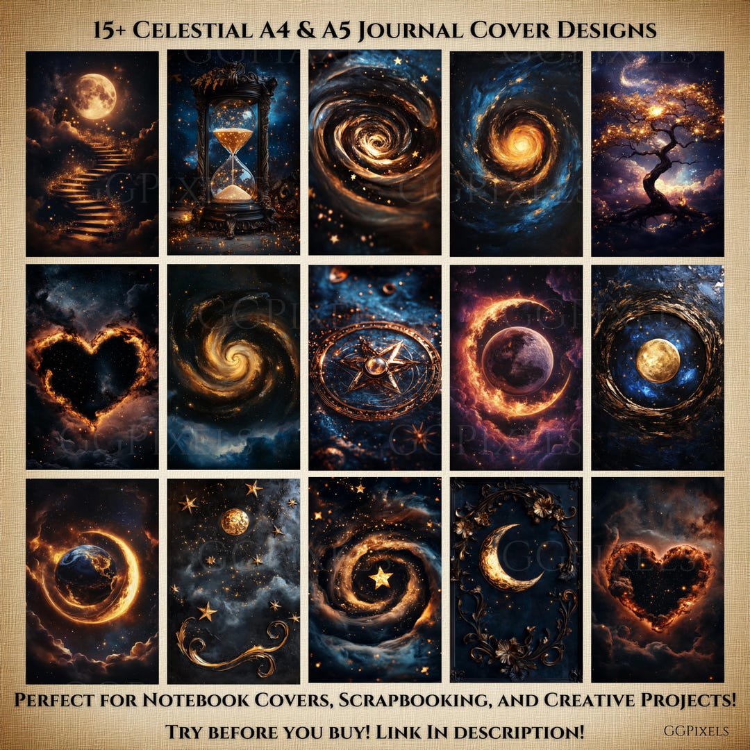 Celestial Galaxy Journal Cover PNG Bundle: Cosmic Astrology (digital ...