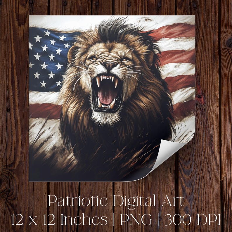 Patriotic Lion PNG: American Flag, Fierce Animal Art (digital Download ...