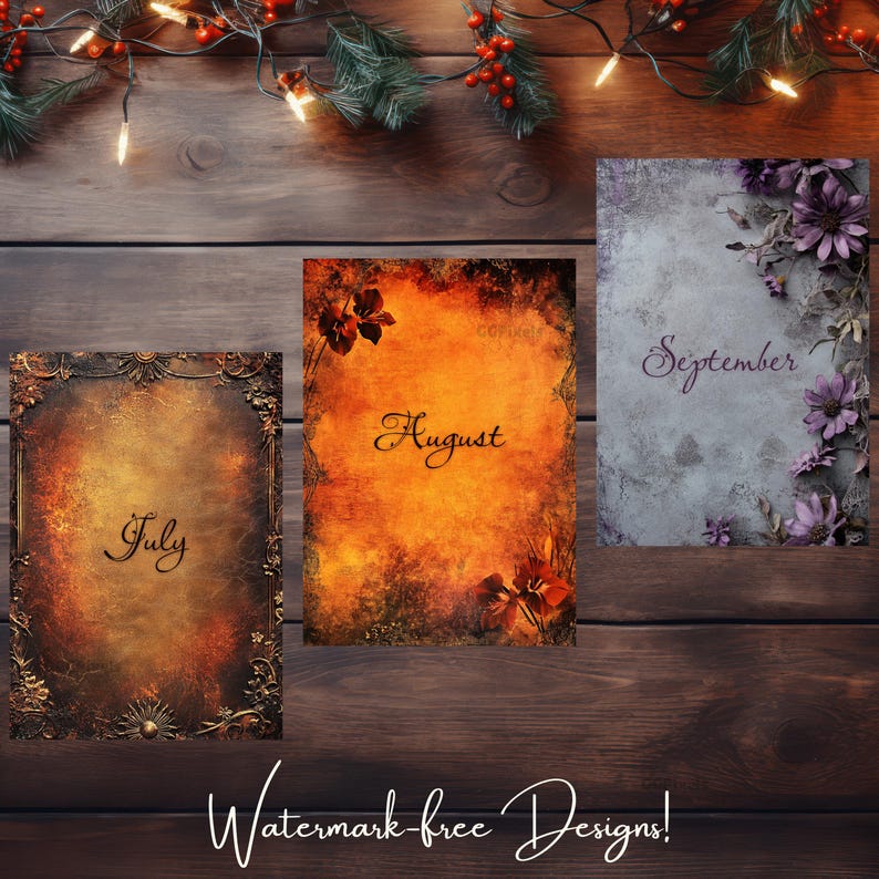 Monthly Journal Covers Set: A4/A5 Gothic Planner, Scrapbook PNG Bundle ...