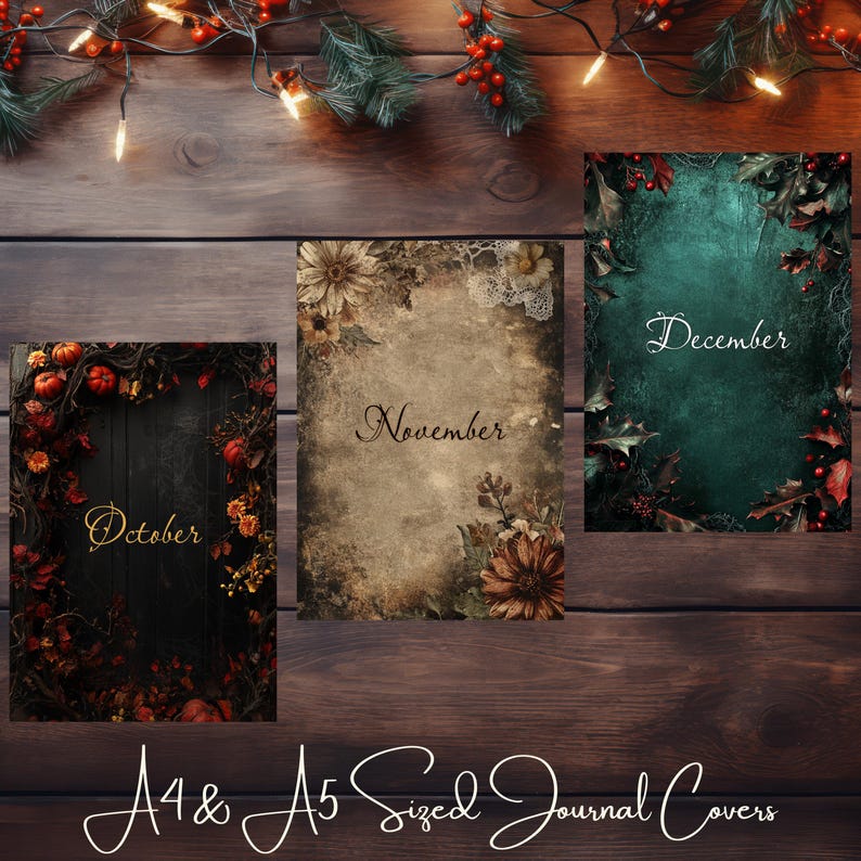 Monthly Journal Covers Set: A4/A5 Gothic Planner, Scrapbook PNG Bundle ...