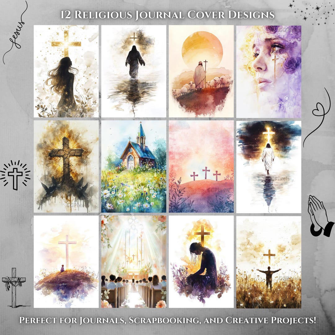 Watercolor Christian Journal Covers: Religious A5 PNG Designs, Bible ...