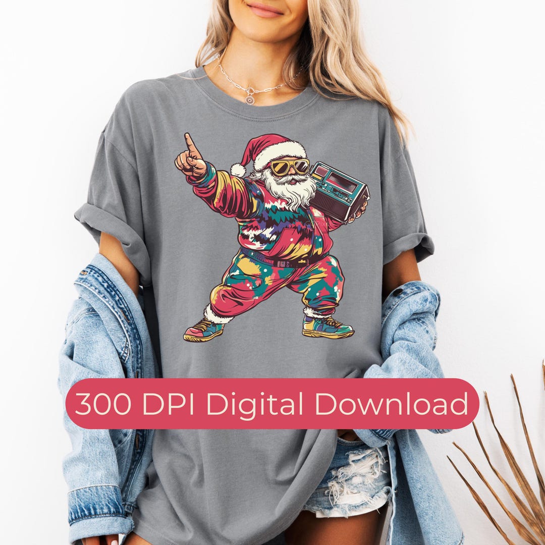 Retro Santa PNG Clipart: 90s Boombox Christmas Design, 300 DPI ...
