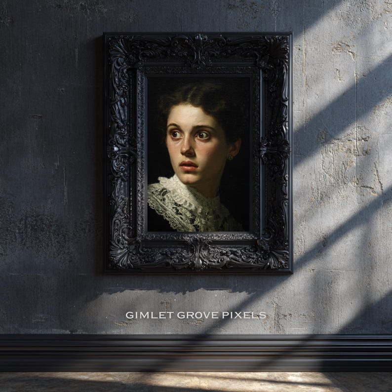 Frightened Victorian Woman Portrait Printable Wall Art Print, Gothic ...