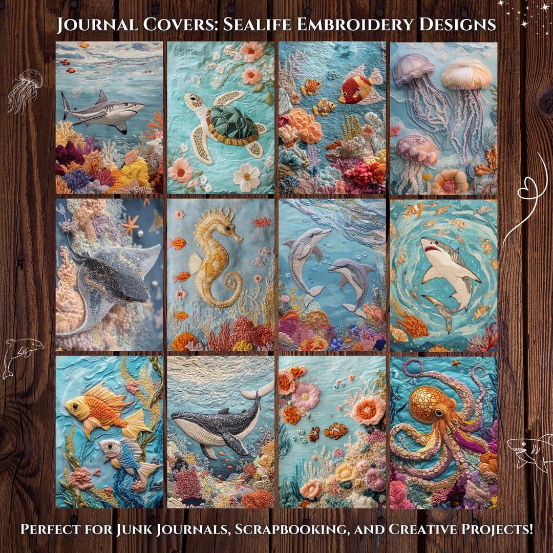 Printable Sealife Journal Pages Bundle, Flat Print Embroidery Designs ...