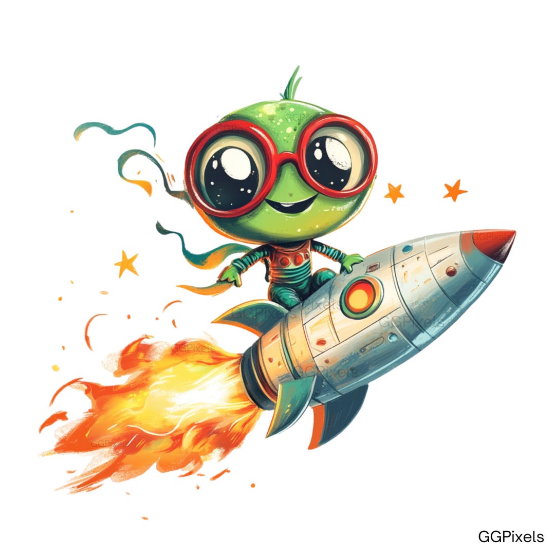 Cute Alien Rocketship Clipart Space Theme PNG Kids Birthday Sublimation ...