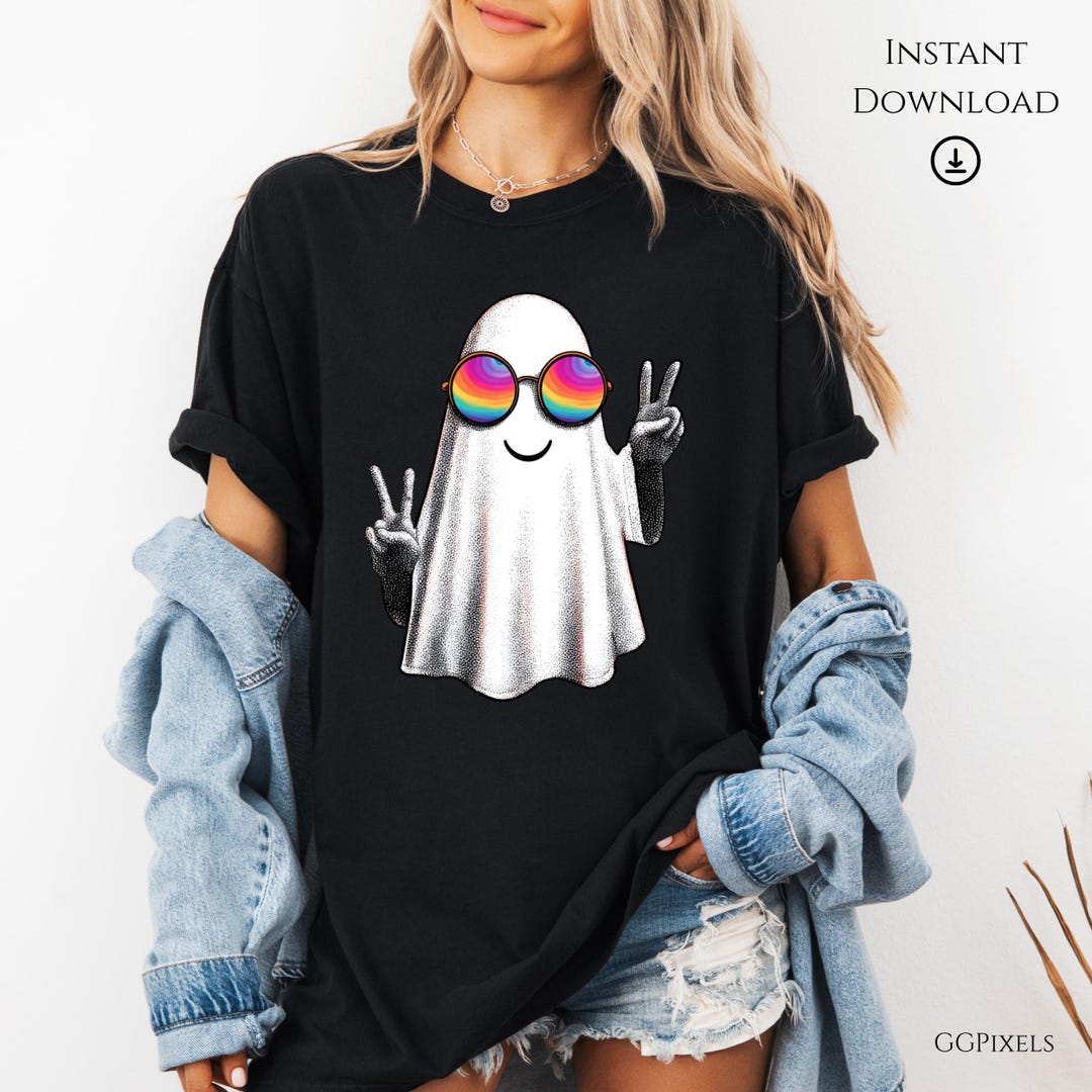 Retro Peace Sign Ghost PNG: Funny Halloween Hippie Clipart (digital ...