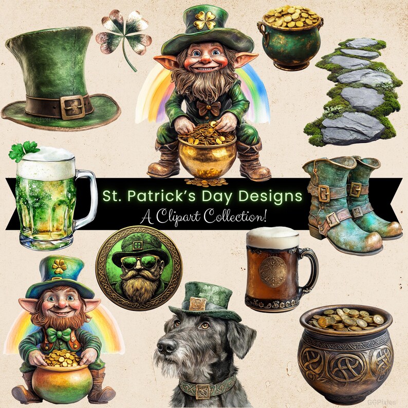 Whimsical St. Patrick’s Day Clipart Bundle Irish Leprechaun PNG Festive ...