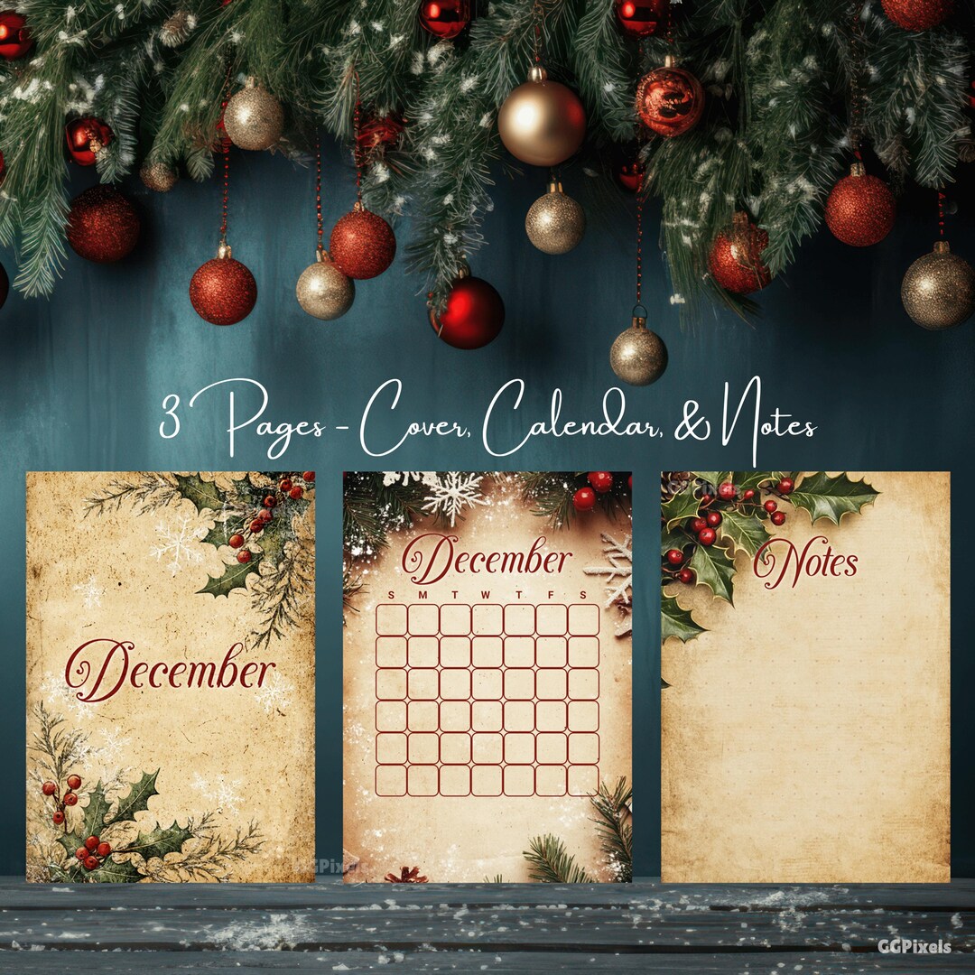 Retro Christmas Planner Pages: December Calendar, Holiday Notes ...