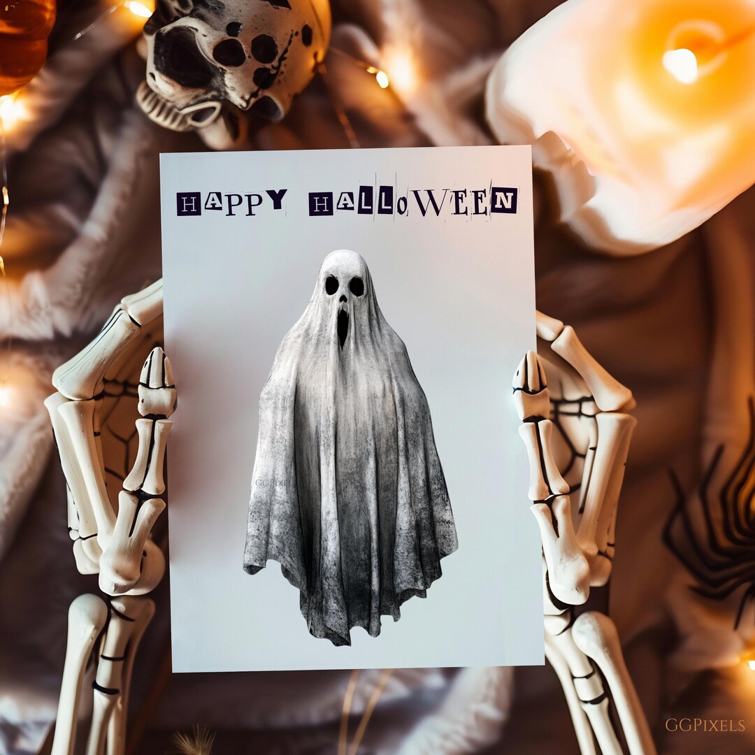 Retro Haunted Ghost Clipart: Spooky Halloween PNG, Gothic Printable ...