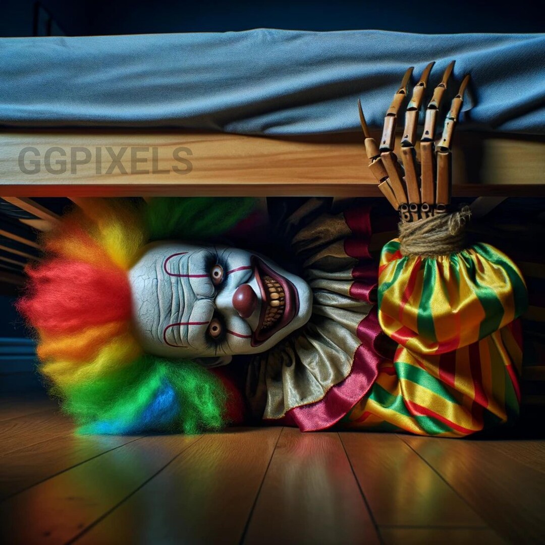 Creepy Clown Under the Bed Digital PNG File 300 DPI 12x12 Lurking Under ...