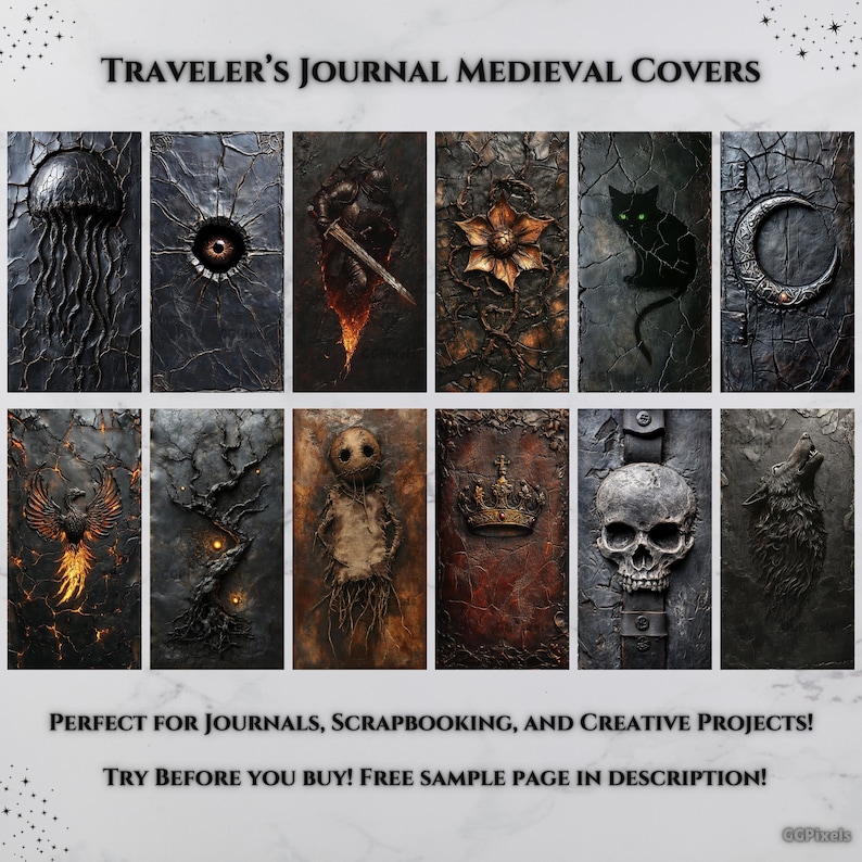 Printable Journal Cover PNG Bundle, Travel Journal Cover Pages, 12 ...
