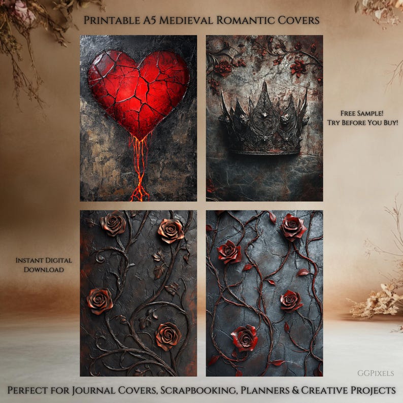 Dark Gothic Aesthetic Medieval Romantic A5 Journal Covers Red Rose ...