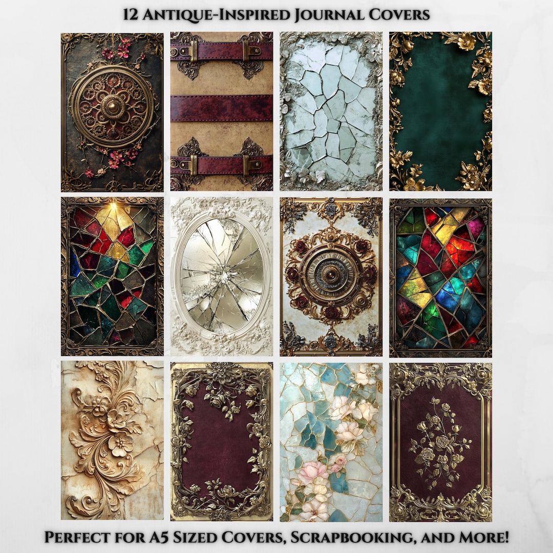 Ornate Gilded Journal Cover PNG Bundle Elegant Scrapbook Printable ...