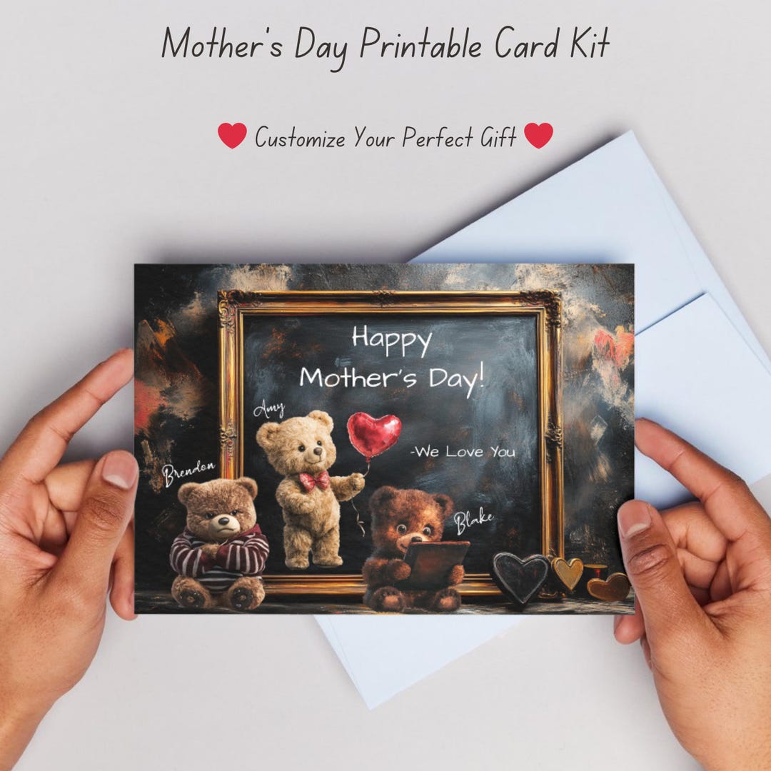 Mother's Day DIY Card Kit, Printable Family Bear Keepsake, Cute Bear ...