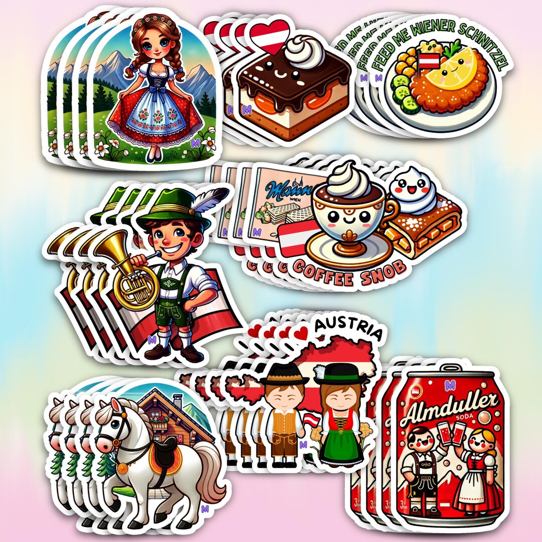 Austrian Sticker Set of 32 – Large Educational Vinyl Stickers for Kids ...