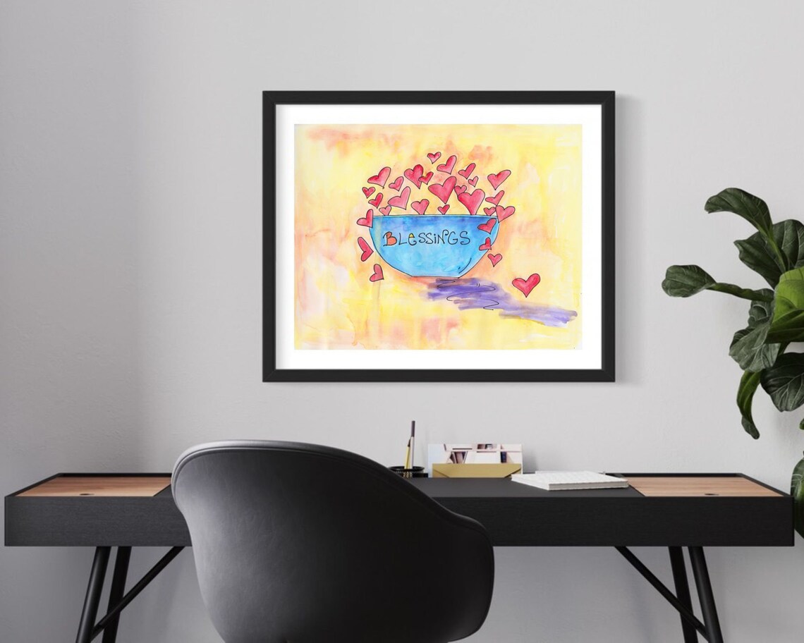 Inspirational Wall Art Gift With Hearts - "blessings" Bowl Overfilling ...