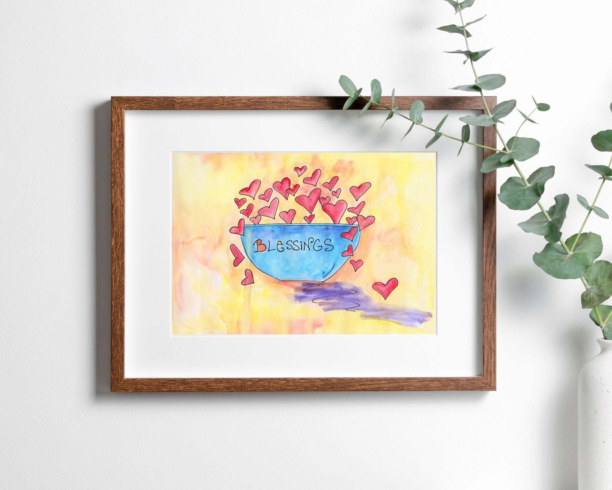 Inspirational Wall Art Gift With Hearts - "blessings" Bowl Overfilling ...