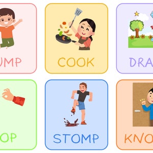 Engaging Verb Flashcards for Kids With Colourful Illustrations ...