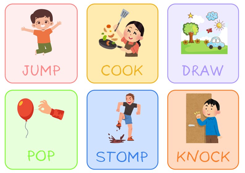 Engaging Verb Flashcards for Kids With Colourful Illustrations ...