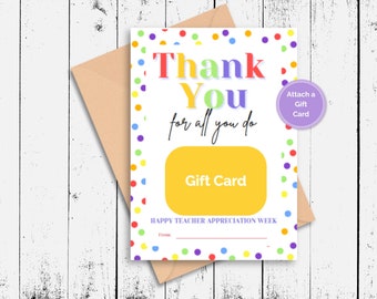 Editable Teacher Appreciation Gift, Thank You Card, Teacher Gift Card ...