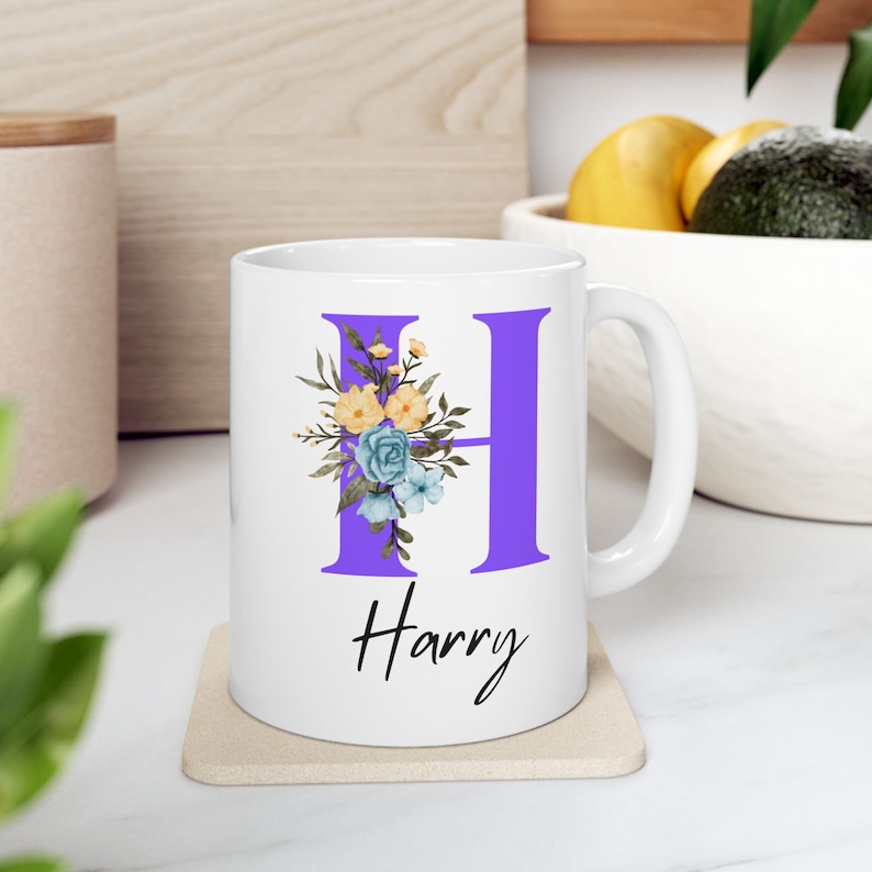 Personalized Floral Initial Mug Custom Name Coffee Cup Perfect Gift for ...