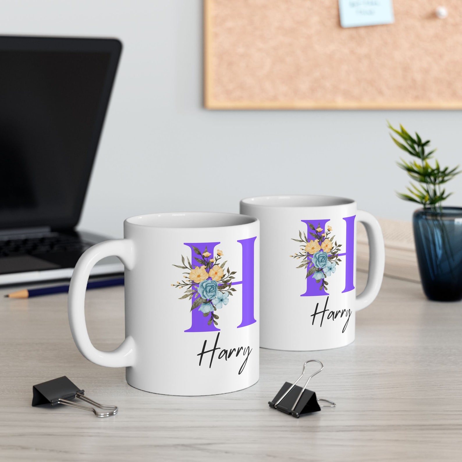 Personalized Floral Initial Mug Custom Name Coffee Cup Perfect Gift for ...