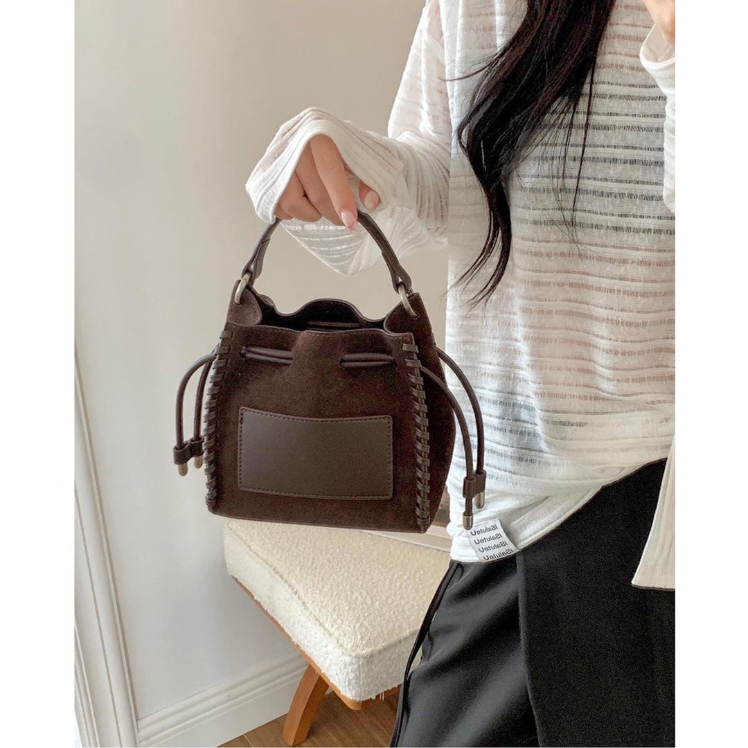 Small Suede Handbag,genuine Leather Tote Bag,minimal Top Handle Bag - Etsy