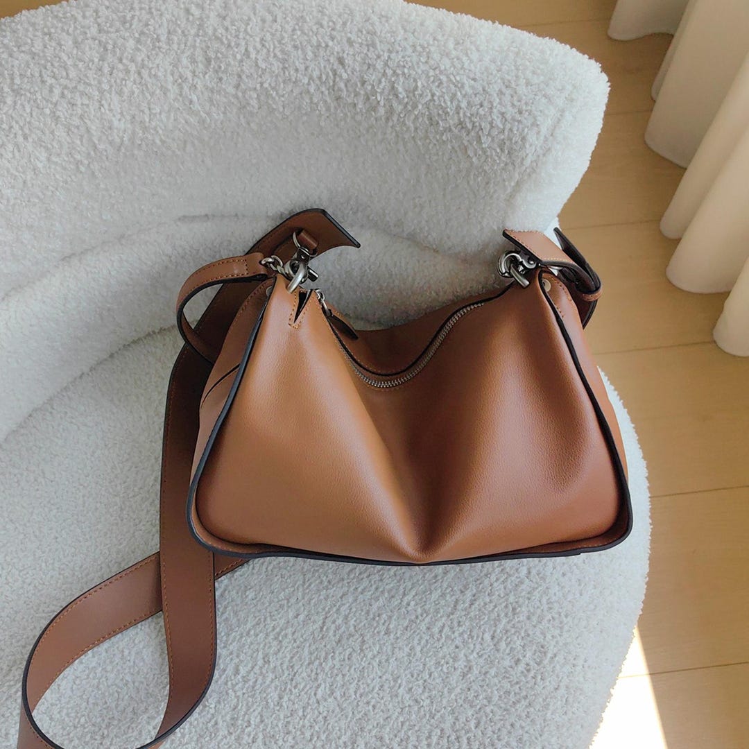 Minimal Leather Handbag,genuine Leather Shoulder Bag,slouchy Tote Bag ...