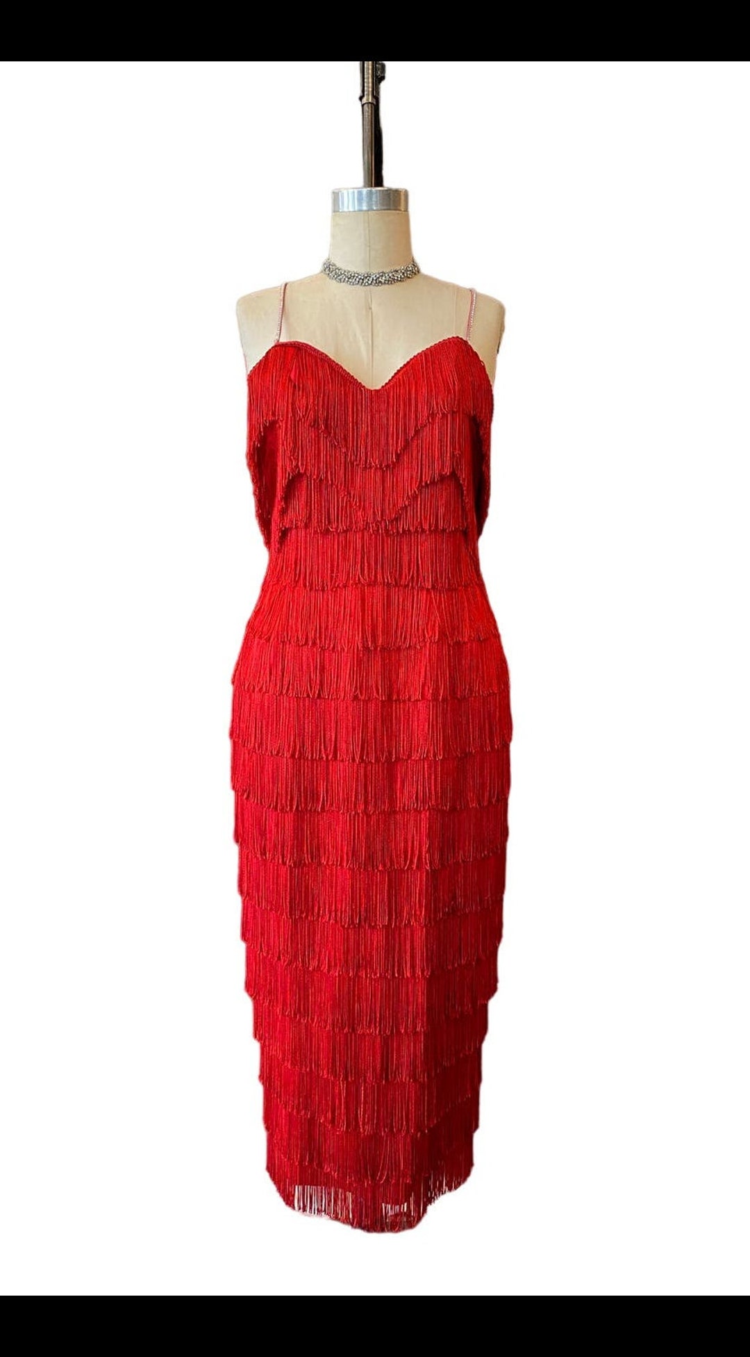 1980s Red Fringe Dress, Vintage Cocktail Dress, Statement, Tassel Dress ...