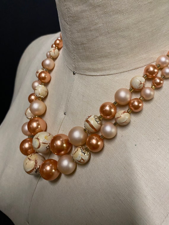 1950s beaded necklace, peach pearls, vintage jewelry,… - Gem