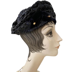 1950s Hat, Navy Blue, 50s Straw Hat, Vintage Millinery, Velvet and ...