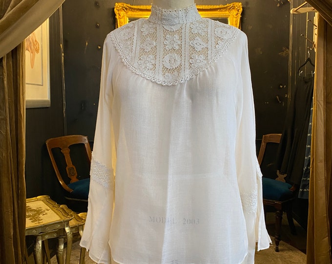 1970s Blouse, Victorian Style, Vintage 70s Blouse, Sheer Ivory Cotton ...