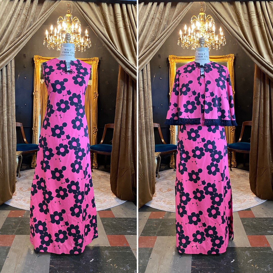 RESERVED 1960s Maxi Dress Hot Pink and Black Mod Vintage - Etsy