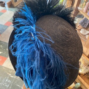Edwardian Feather Hat, Teal and Black, Early 1900s Millinery, Wide Brim ...
