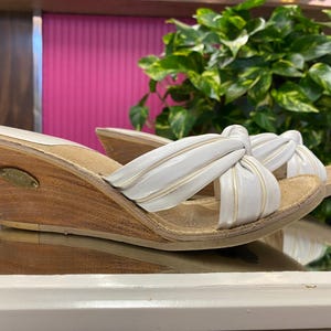 1980s Candies White Leather Wedge Sandals, 80s Shoes Mules Slides, Size ...
