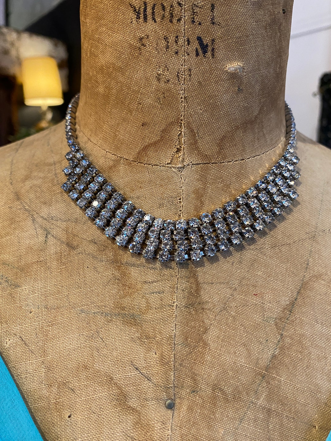 1950s Rhinestone Necklace, Vintage Choker, Bridal Jewelry, Prom ...