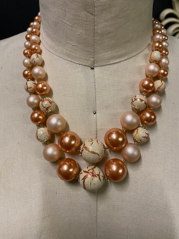 1950s beaded necklace, peach pearls, vintage jewelry,… - Gem