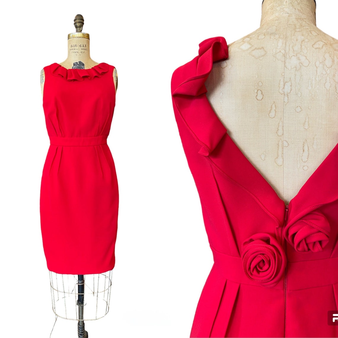 Vintage 1990s Sheath Dress Red Rayon Crepe 90s Y2k Fashion Small Open ...