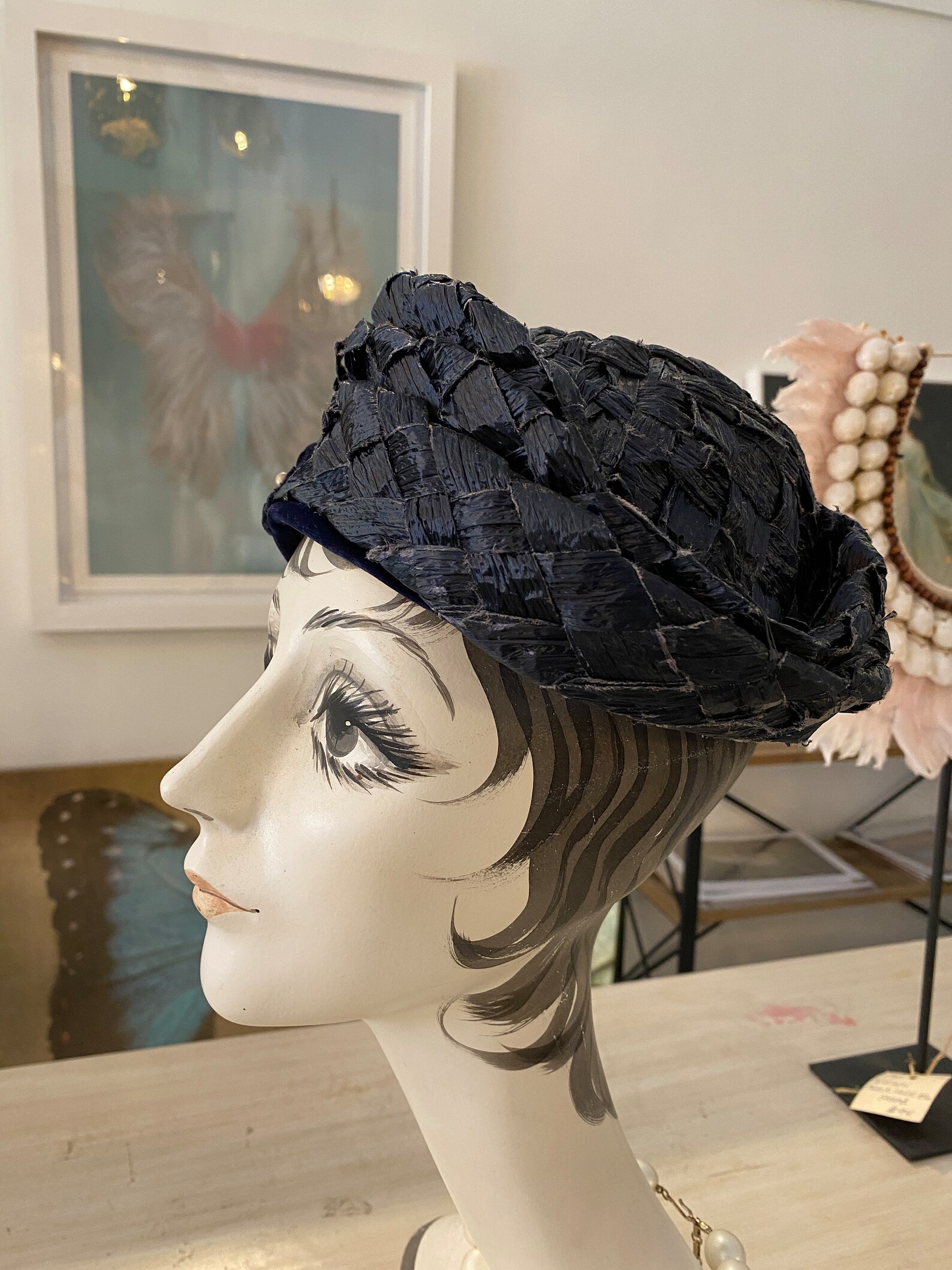 1950s Hat, Navy Blue, 50s Straw Hat, Vintage Millinery, Velvet and ...