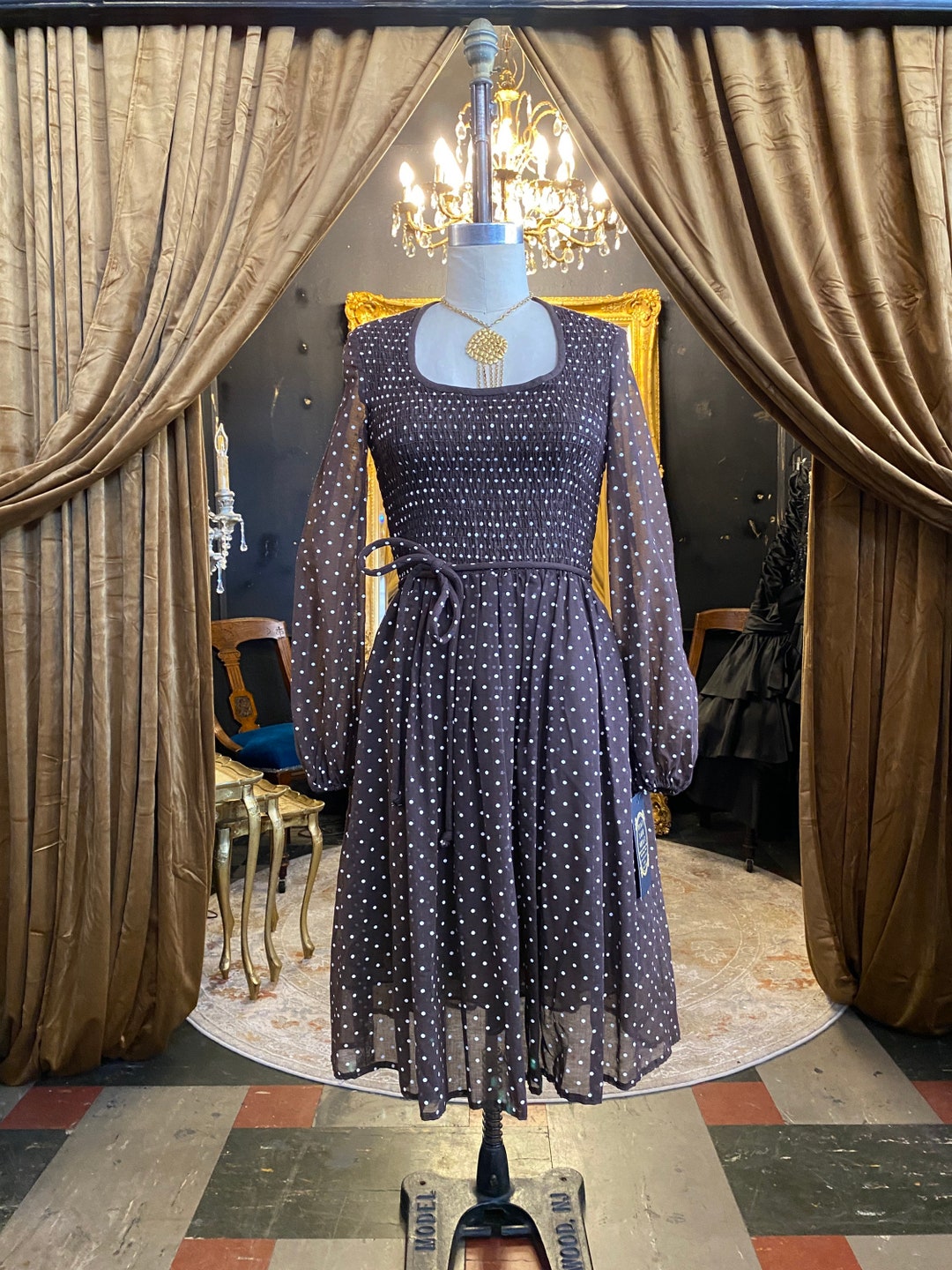 1960s Dress, Brown and White Polka Dot, Vintage 60s Dress, Balloon ...