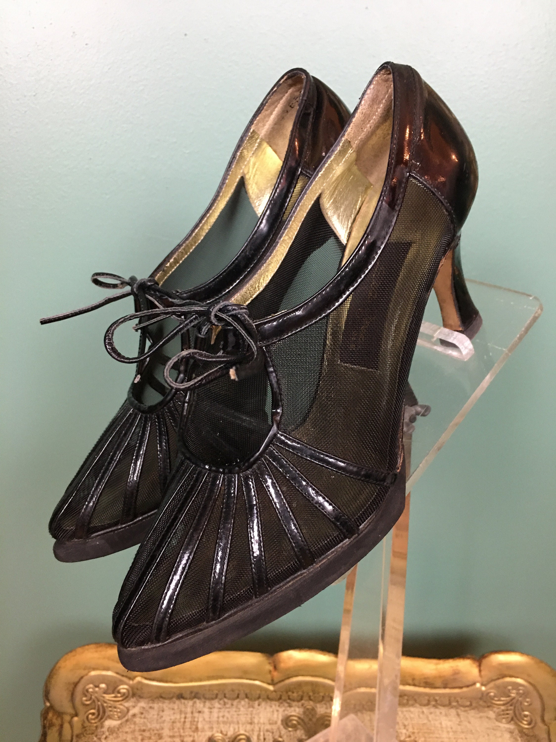 1990s Lace up Heels Vintage 90s Shoes Black Mesh Shoes - Etsy Canada