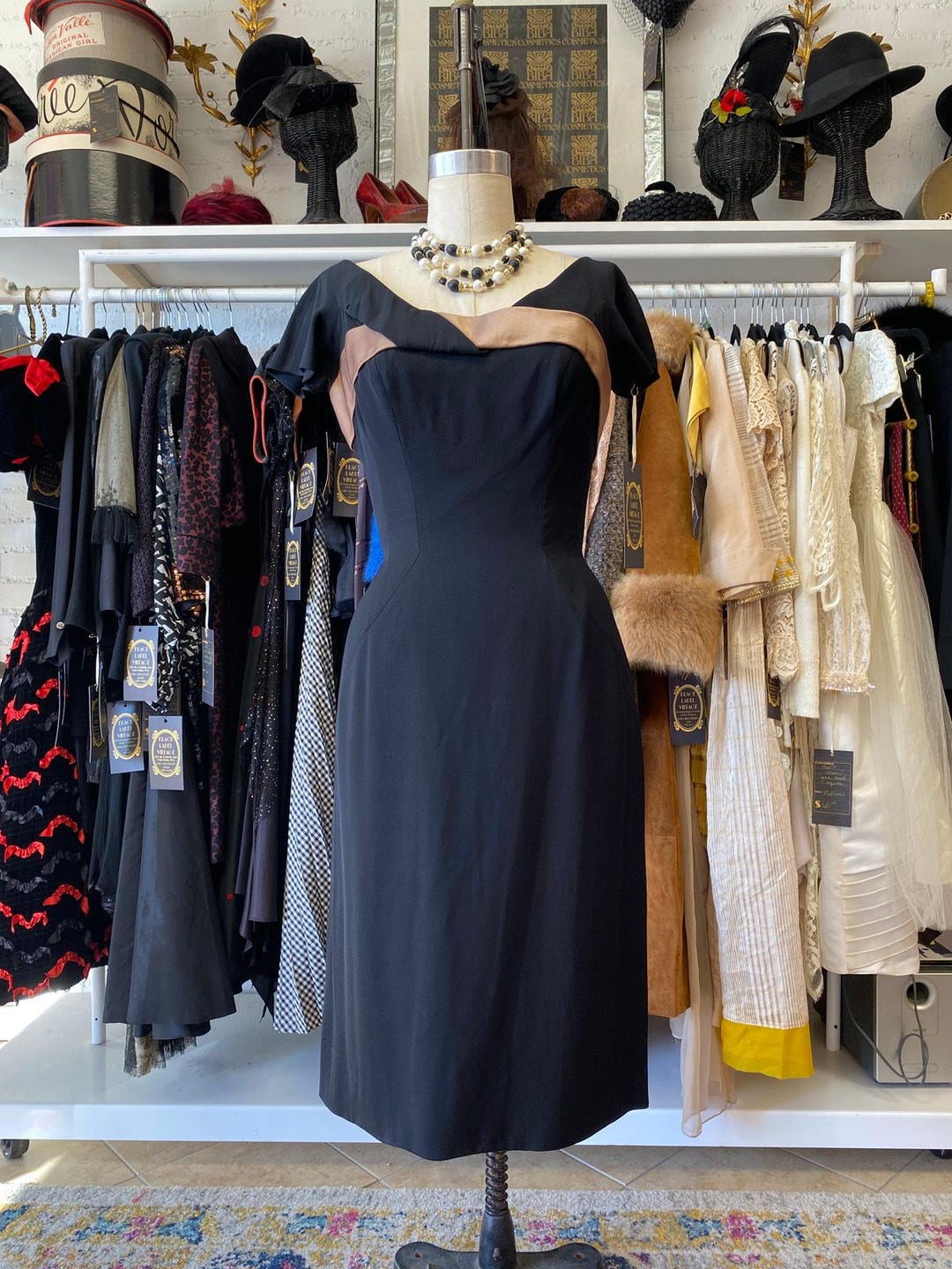 Vintage 1950s Estevez Black and Copper Wiggle Dress, 50s Designer, Mrs ...
