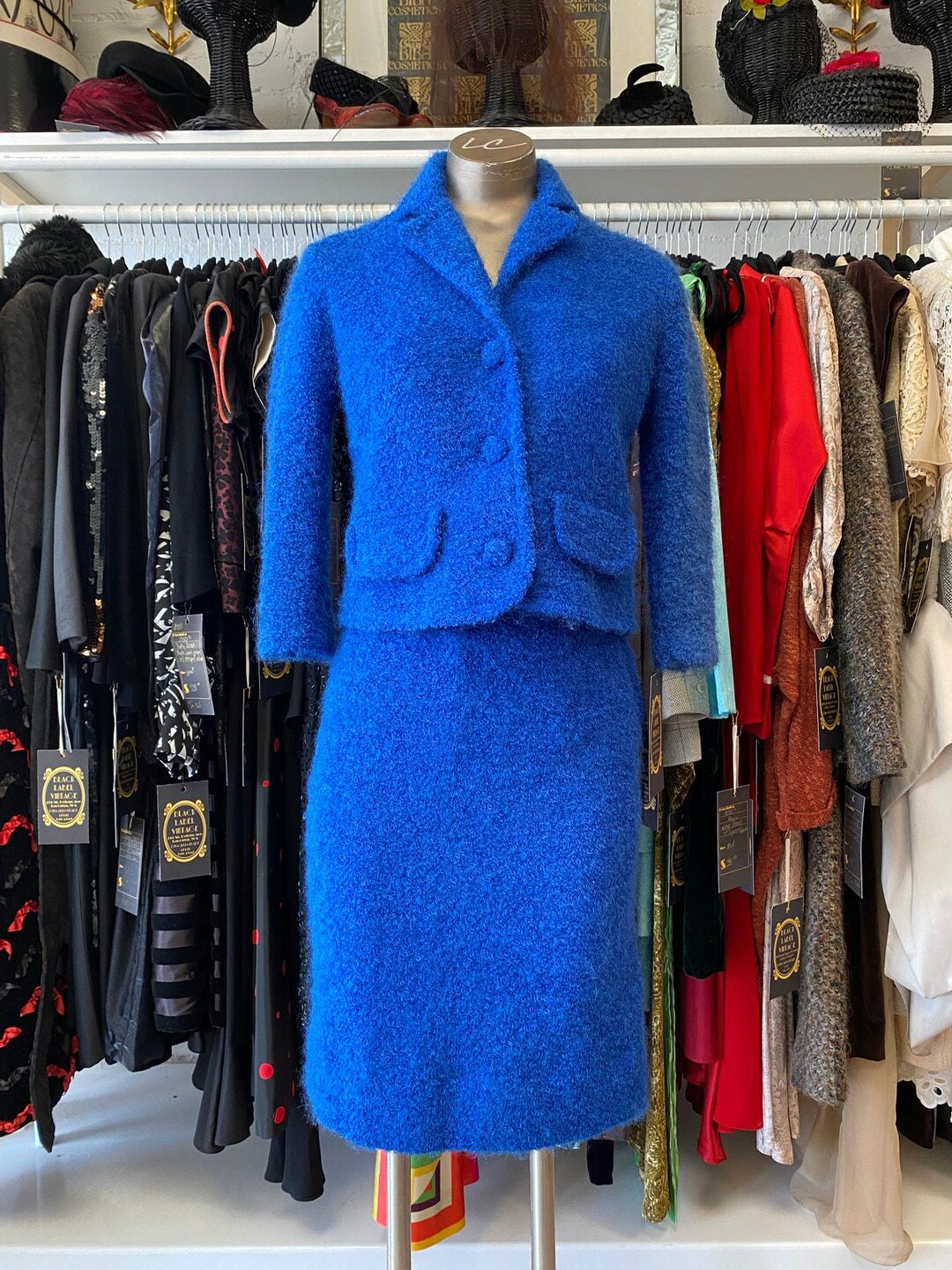 Vintage 1960s Blue Fuzzy Wool Boucle 2 Piece Suit X Small Mrs Maisel ...