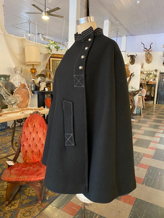 1960s black wool cape, mod style, vintage coat, 60s o… - Gem