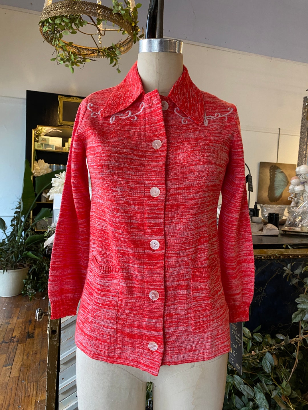 1970s Cardigan, Space Dyed, Vintage Sweater, Embroidered, Lilly of ...