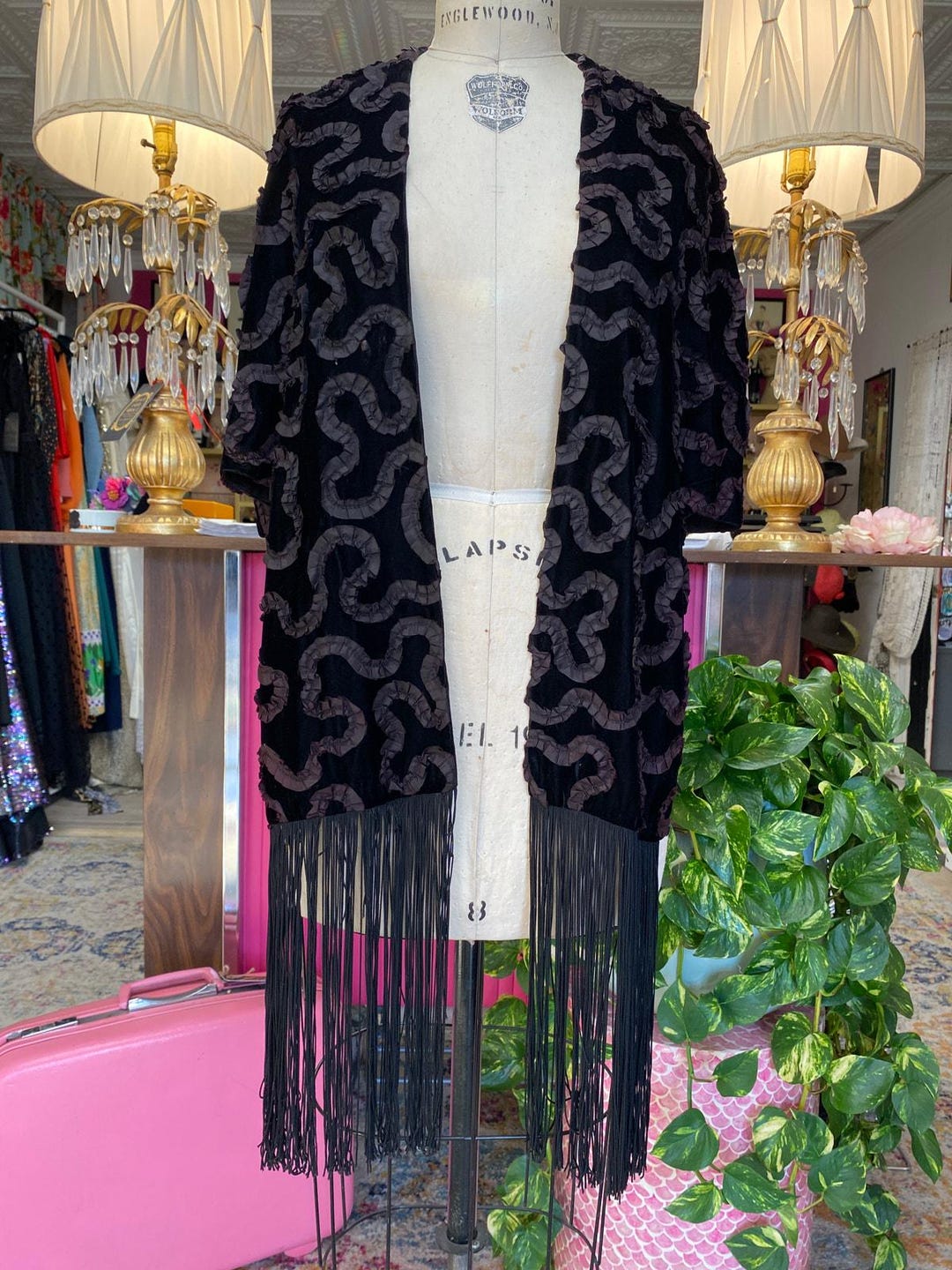 Vintage 1940s Black Velvet Soutache Ribbon Wrap With Fringe Shawl Old ...